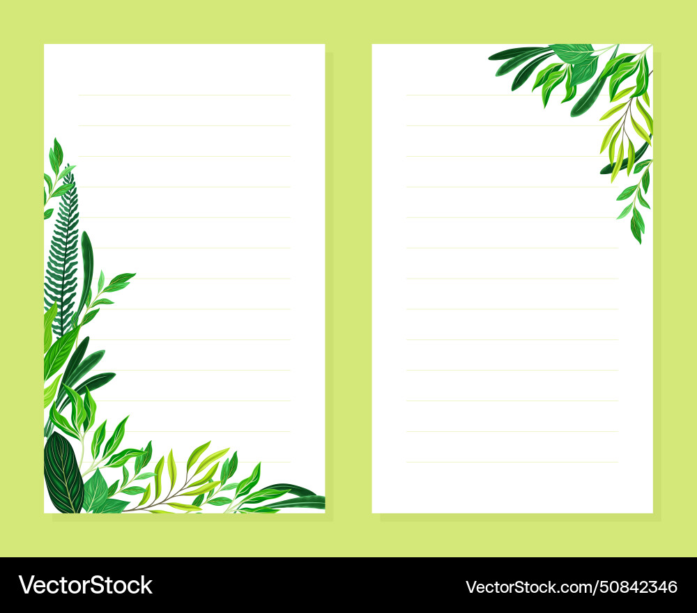 Note card green leaves frame design Royalty Free Vector