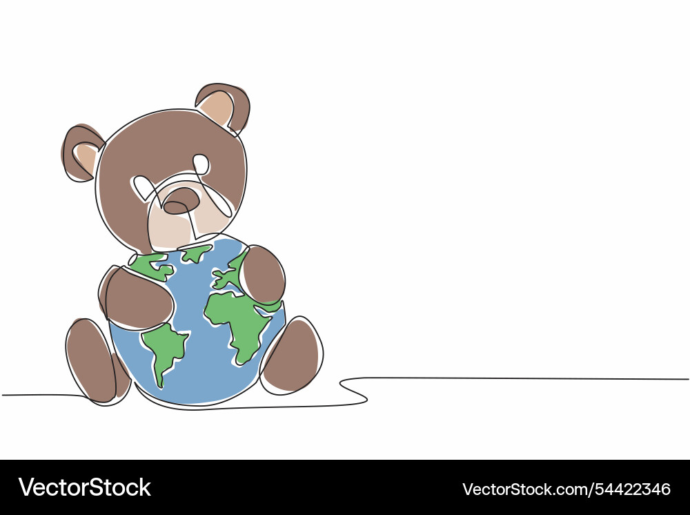 Single continuous line drawing cute bear hugs Vector Image
