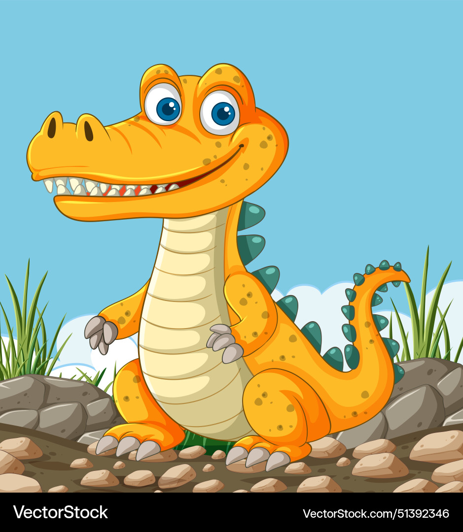 Smiling crocodile standing on rocky ground Vector Image
