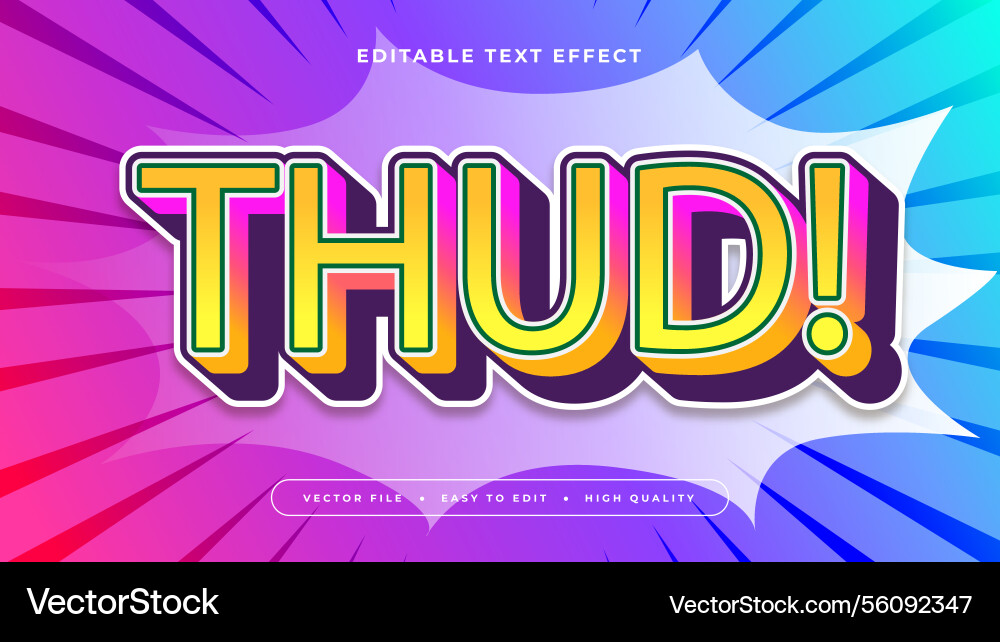 Blue pink and yellow thud 3d editable text effect Vector Image