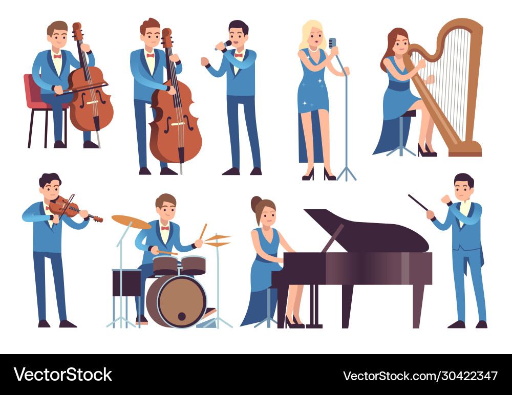 Classic musicians singers performing symphony Vector Image