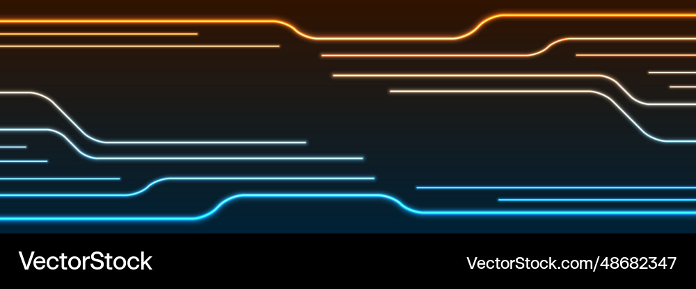 Glowing blue orange neon circuit board lines Vector Image