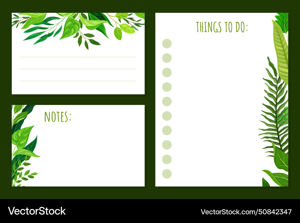 Note card green leaves frame design Royalty Free Vector