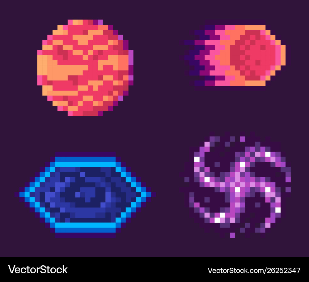 Pixel game icons planets space celestial bodies Vector Image