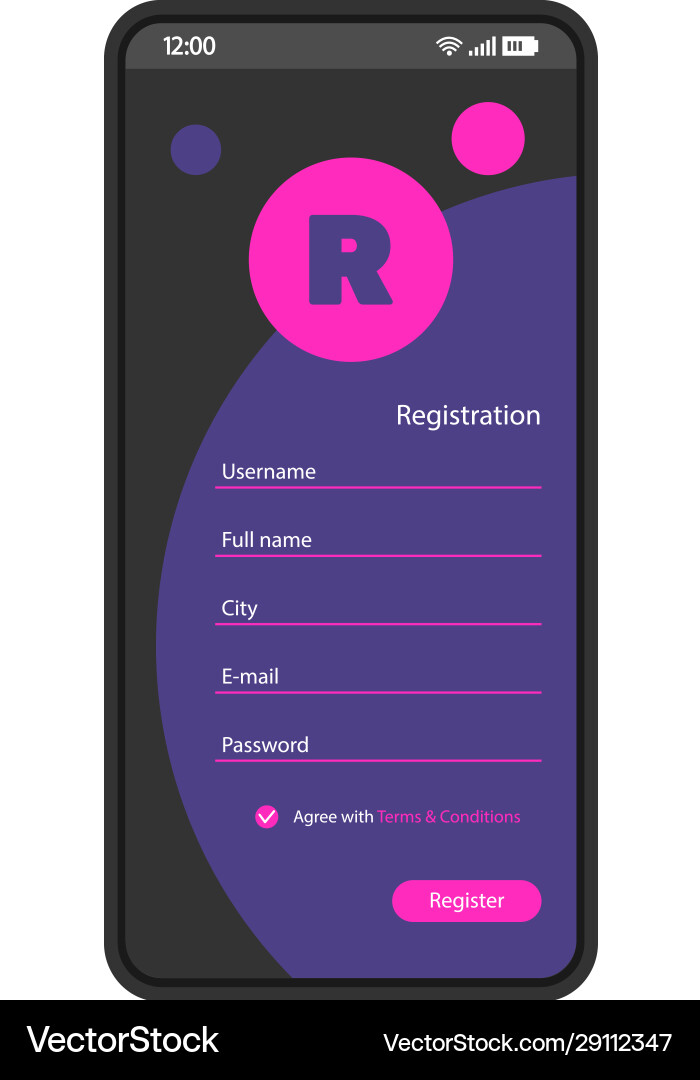 Register form smartphone interface template Vector Image
