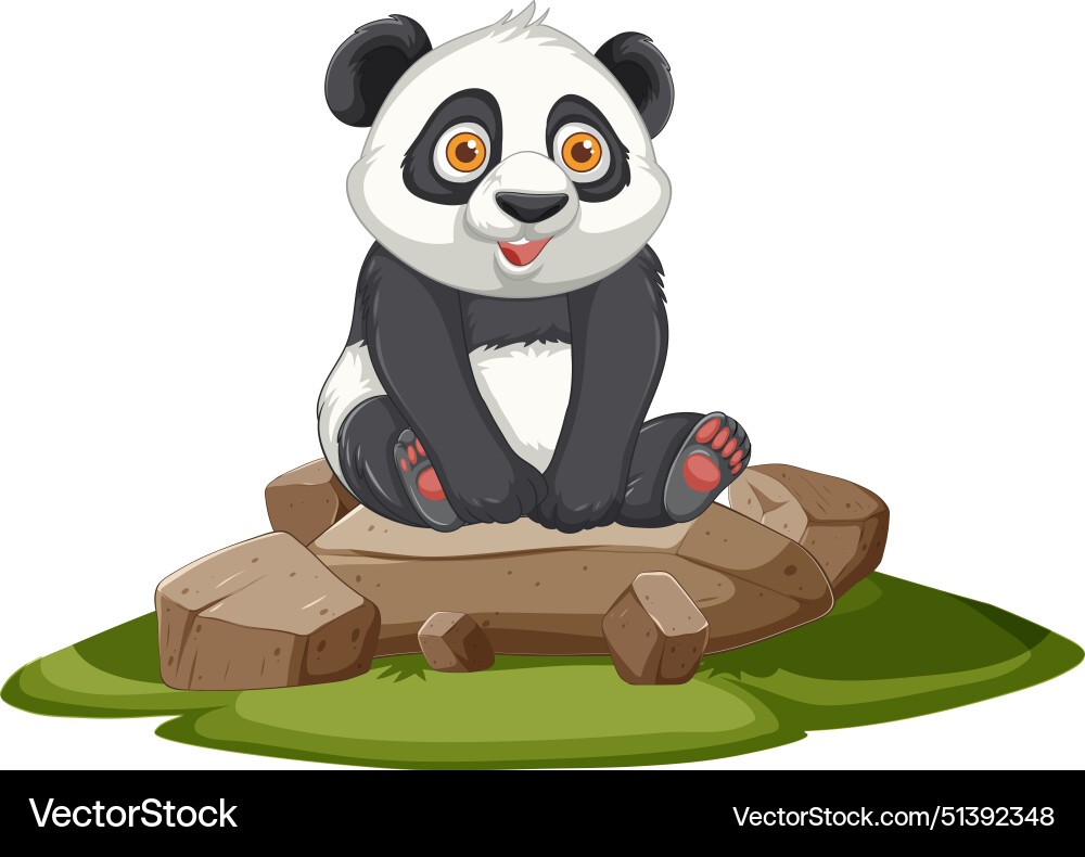 Adorable panda sitting on rocks smiling happily Vector Image