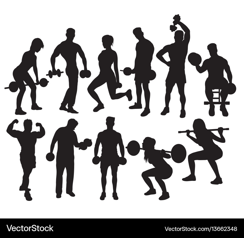 Fitness gym activity silhouettes Royalty Free Vector Image