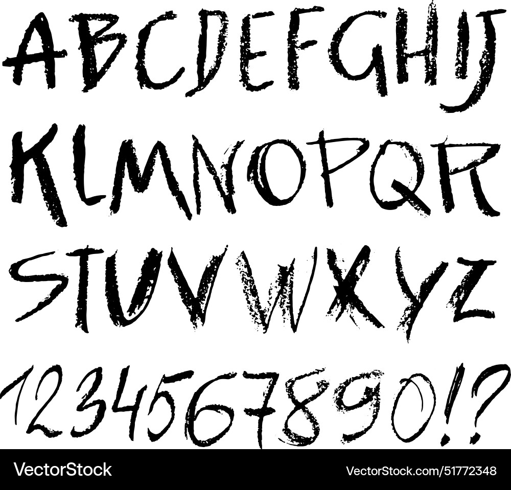 Hand drawn grunge chalk textured font Royalty Free Vector