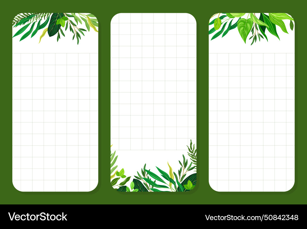 Note card green leaves frame design Royalty Free Vector