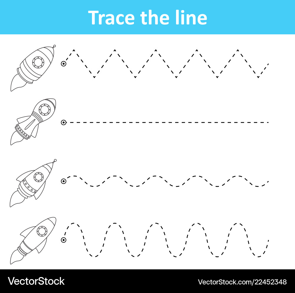 Preschool Rocket Trace Line Worksheet Royalty Free Vector
