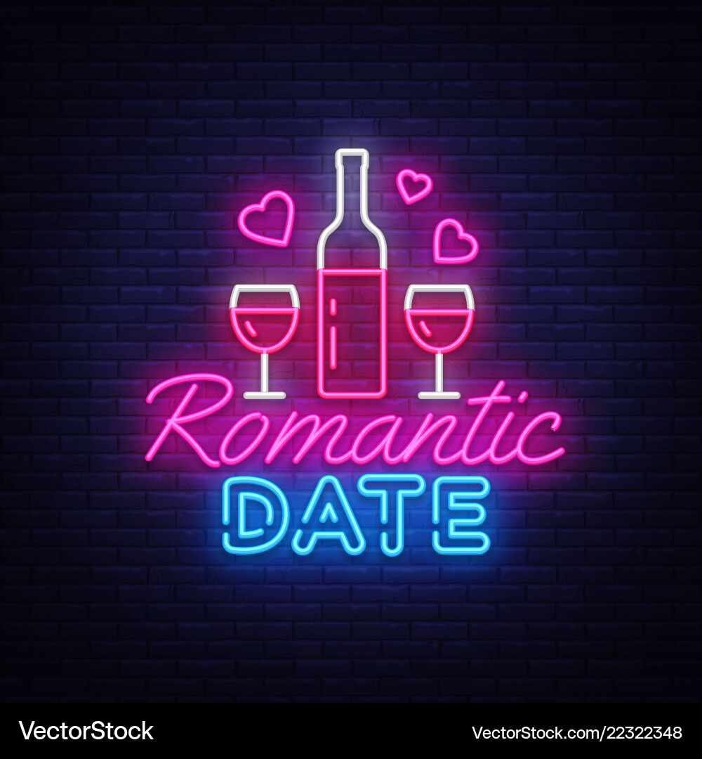 Romantic date neon sign design template Royalty Free Vector