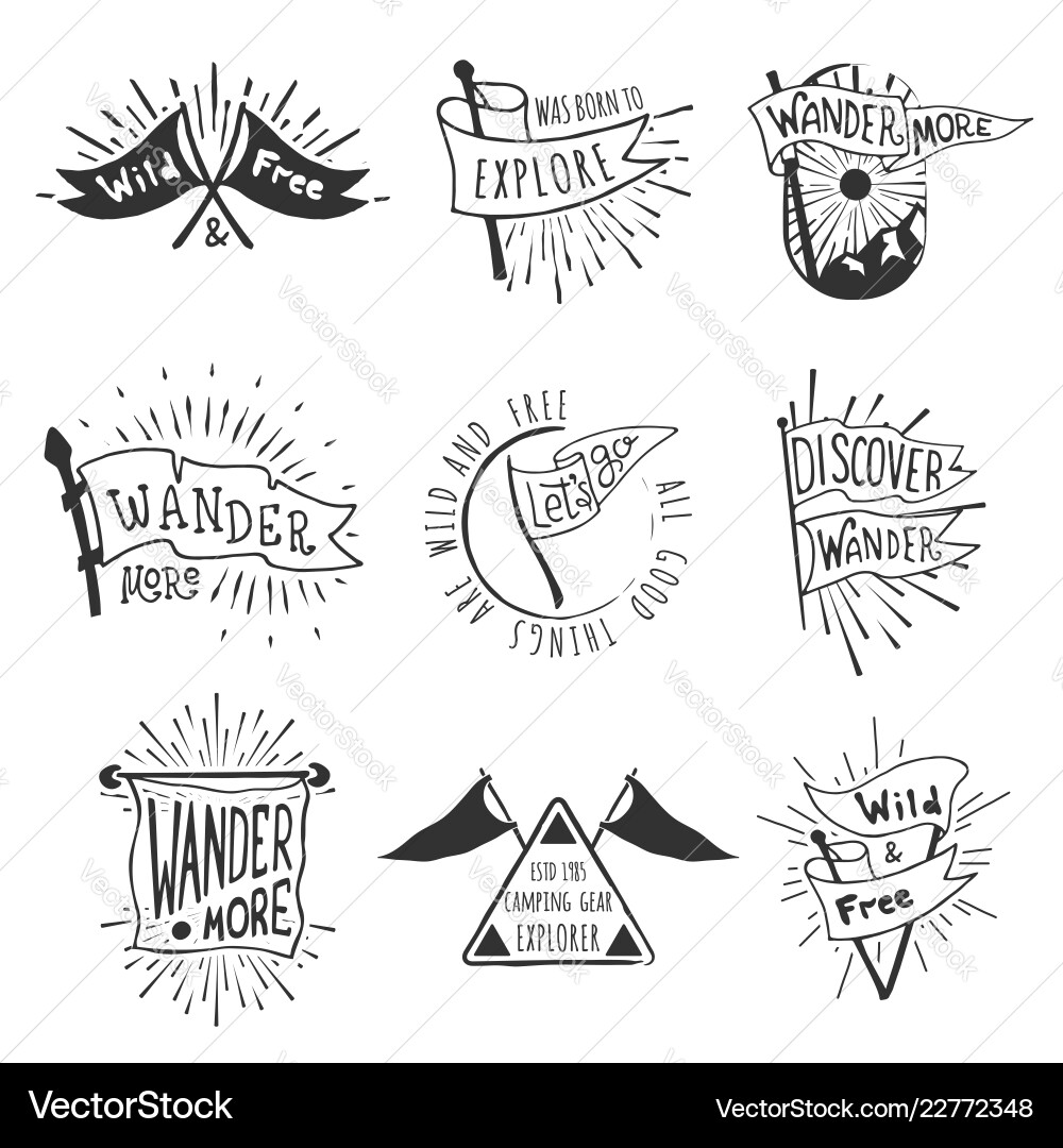 Set of adventure and outdoors flag emblems retro Vector Image
