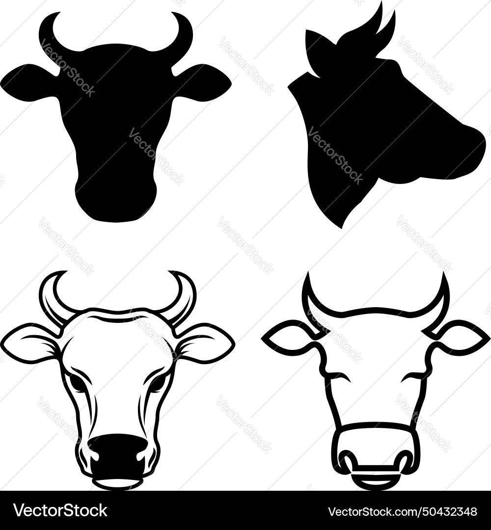 Set of cow head design element for logo label Vector Image