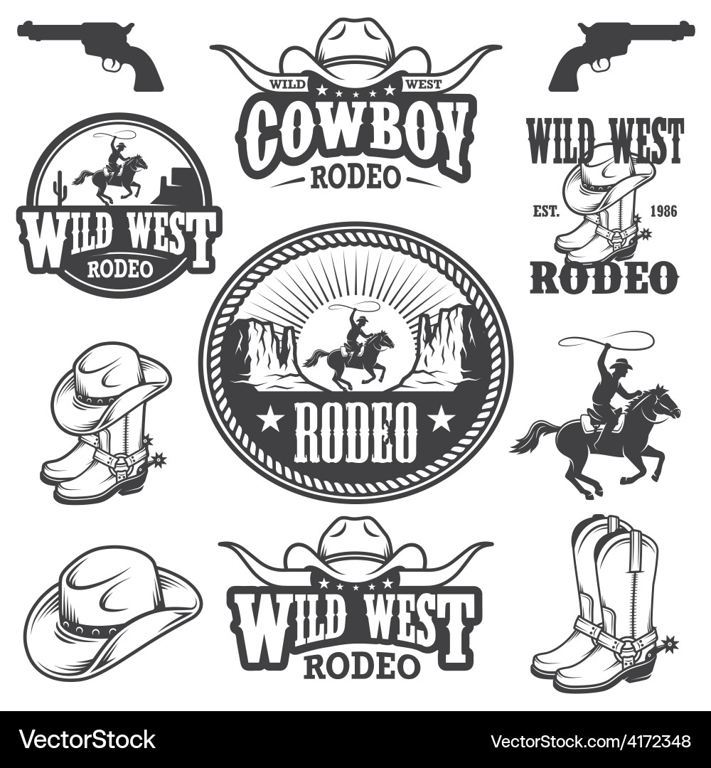 Set of vintage rodeo emblems and designed elements