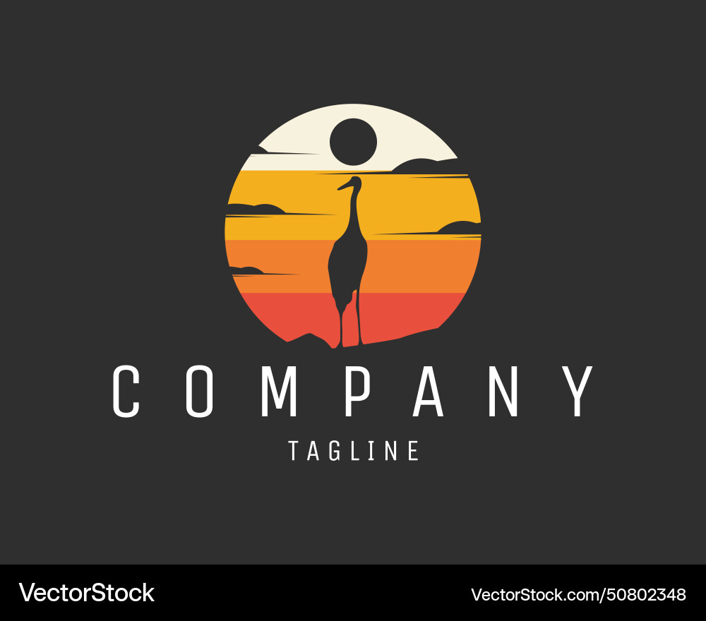 Stork with black moon isolated Royalty Free Vector Image