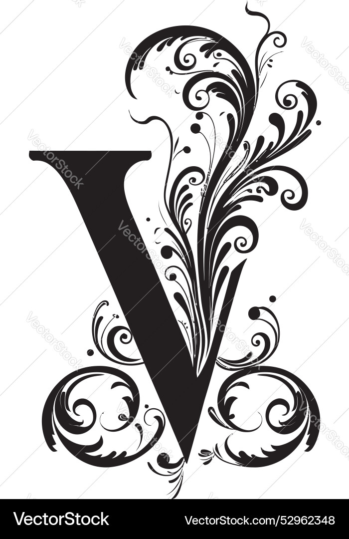 Vogue swirls stylish letter v art valiant script Vector Image
