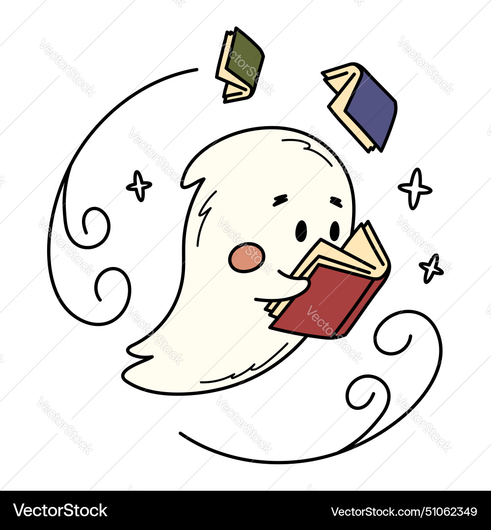 Cute happy ghost with a book spooky halloween Vector Image