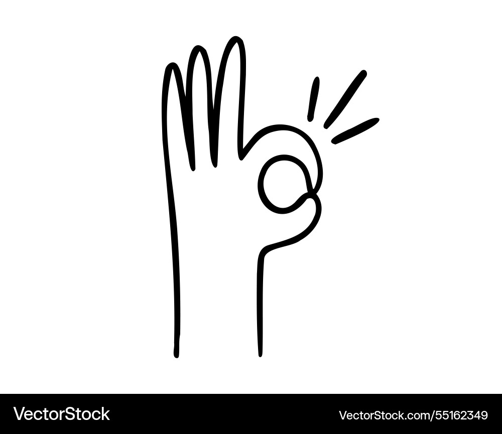 Hand ok sign gesture doodle drawn icon Royalty Free Vector