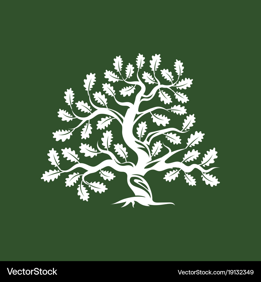 Huge and sacred oak tree silhouette logo badge Vector Image