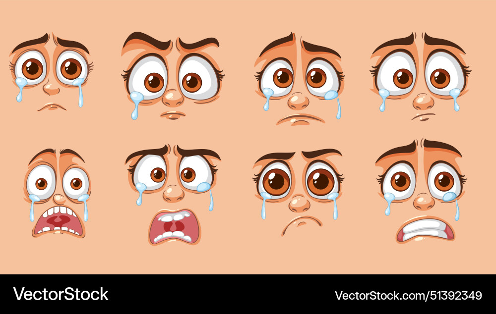 Various cartoon expressions showing sadness Vector Image