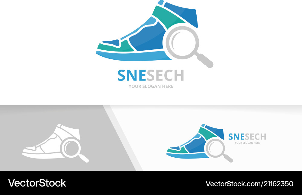 Sneaker und Loupe Logo Kombination Schuh Vektorbild