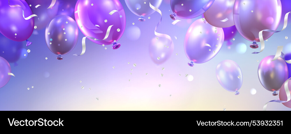 3d purple happy birthday party balloon background Vector Image