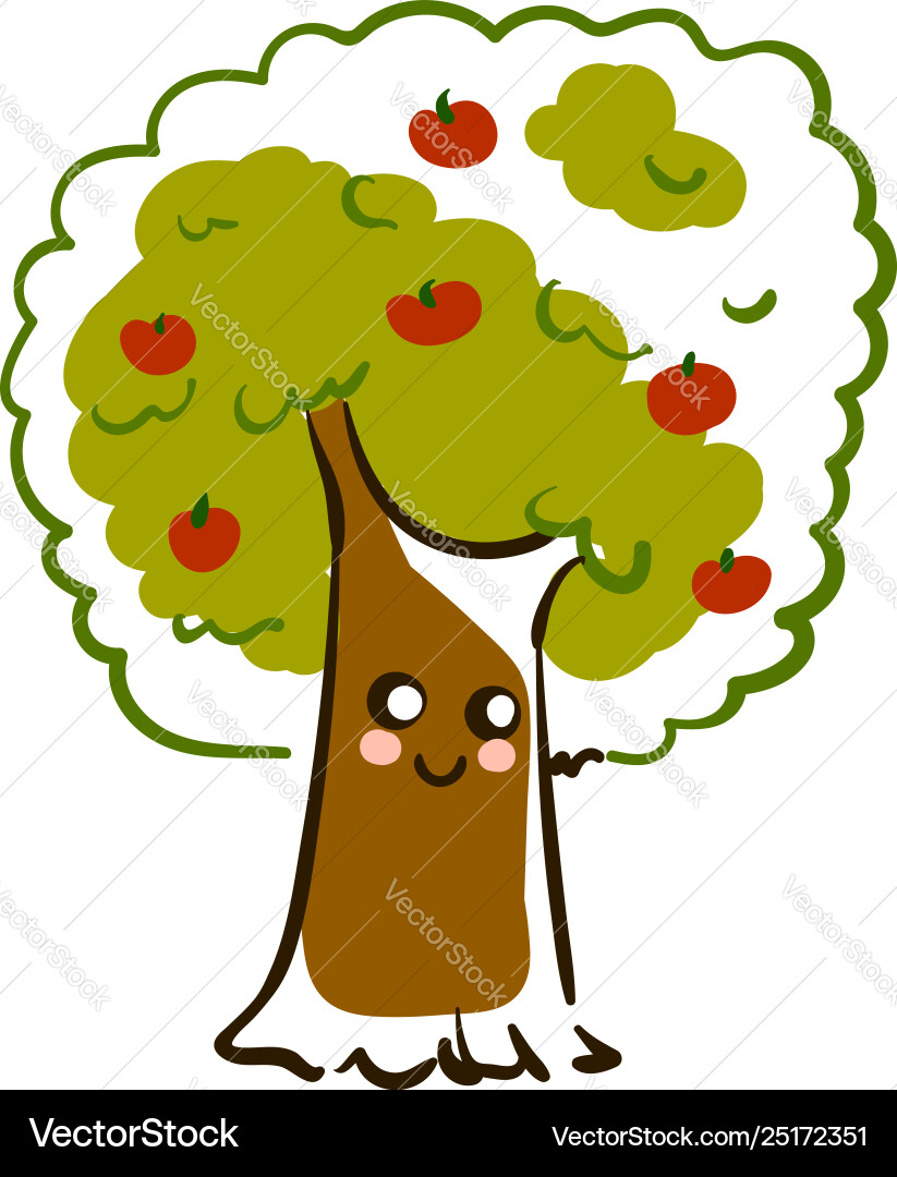 A cute happy apple tree or color Royalty Free Vector Image