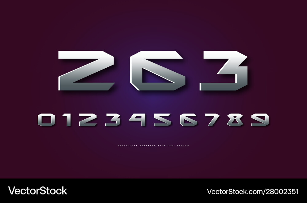 Metal chrome extended sans serif numerals Vector Image