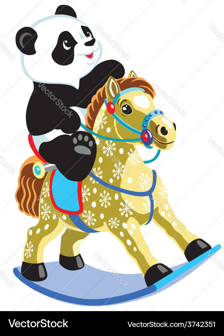 Panda riding a rocking horse Royalty Free Vector Image