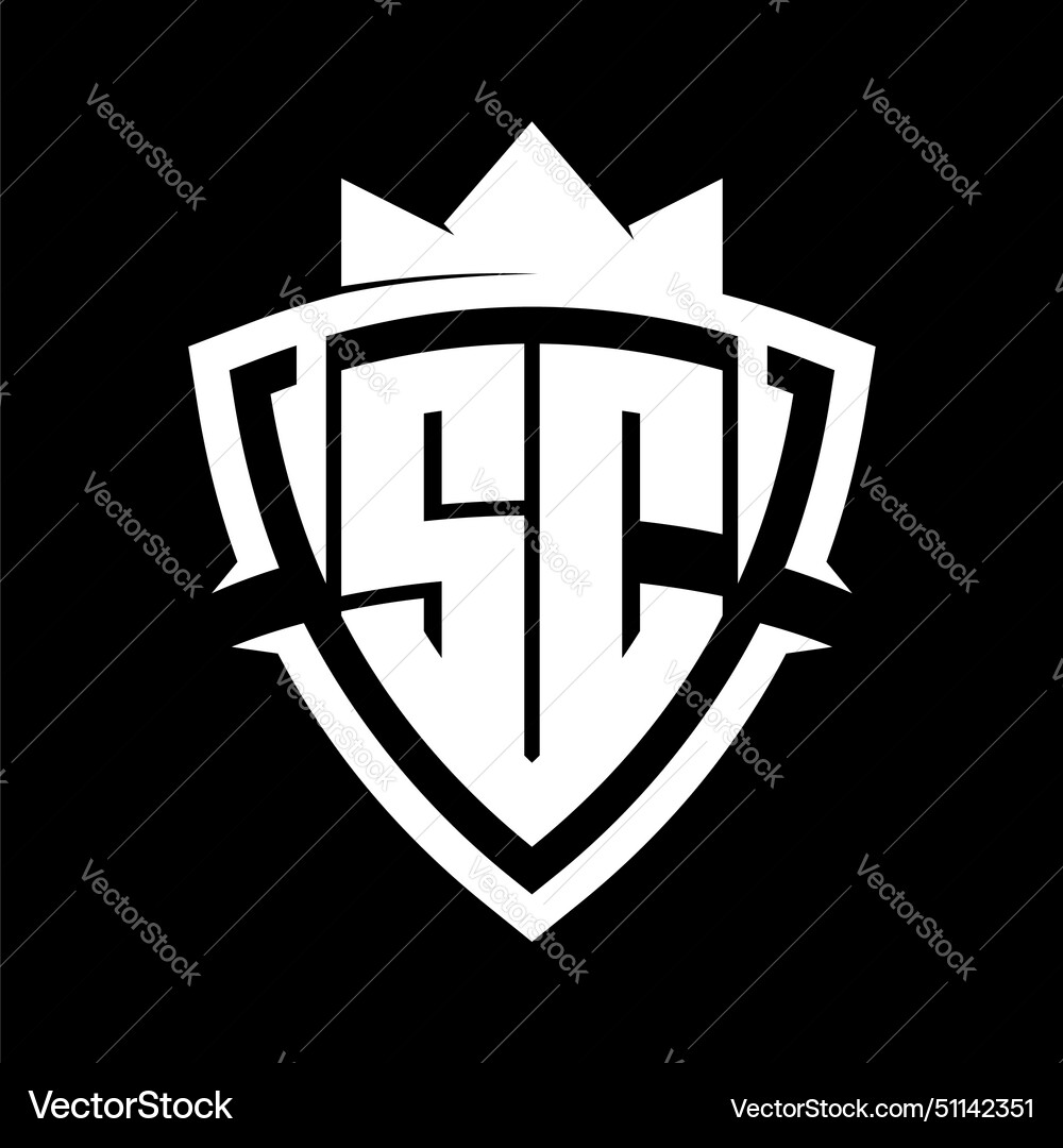 Sc letter monogram with triangle curve shield Vector Image