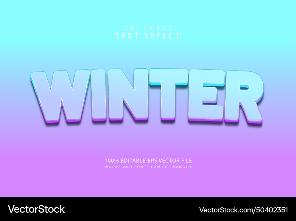 Winter editable text effect 3 dimension emboss Vector Image