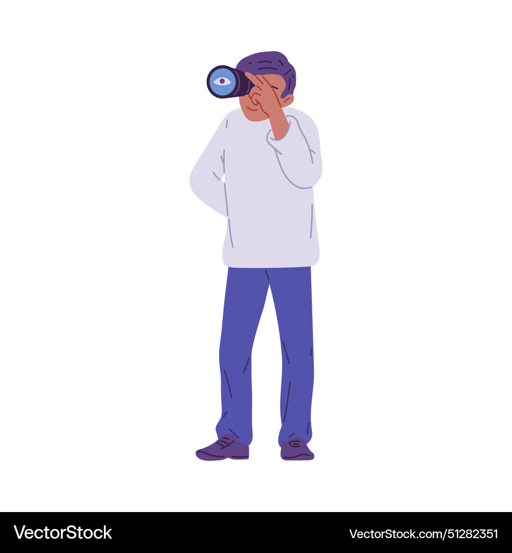 Young man looking on to something through Vector Image