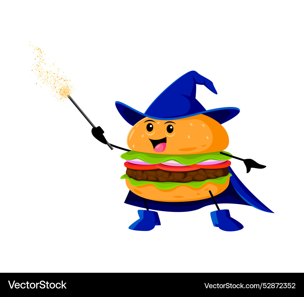 Cartoon burger wizard character or witch Vector Image