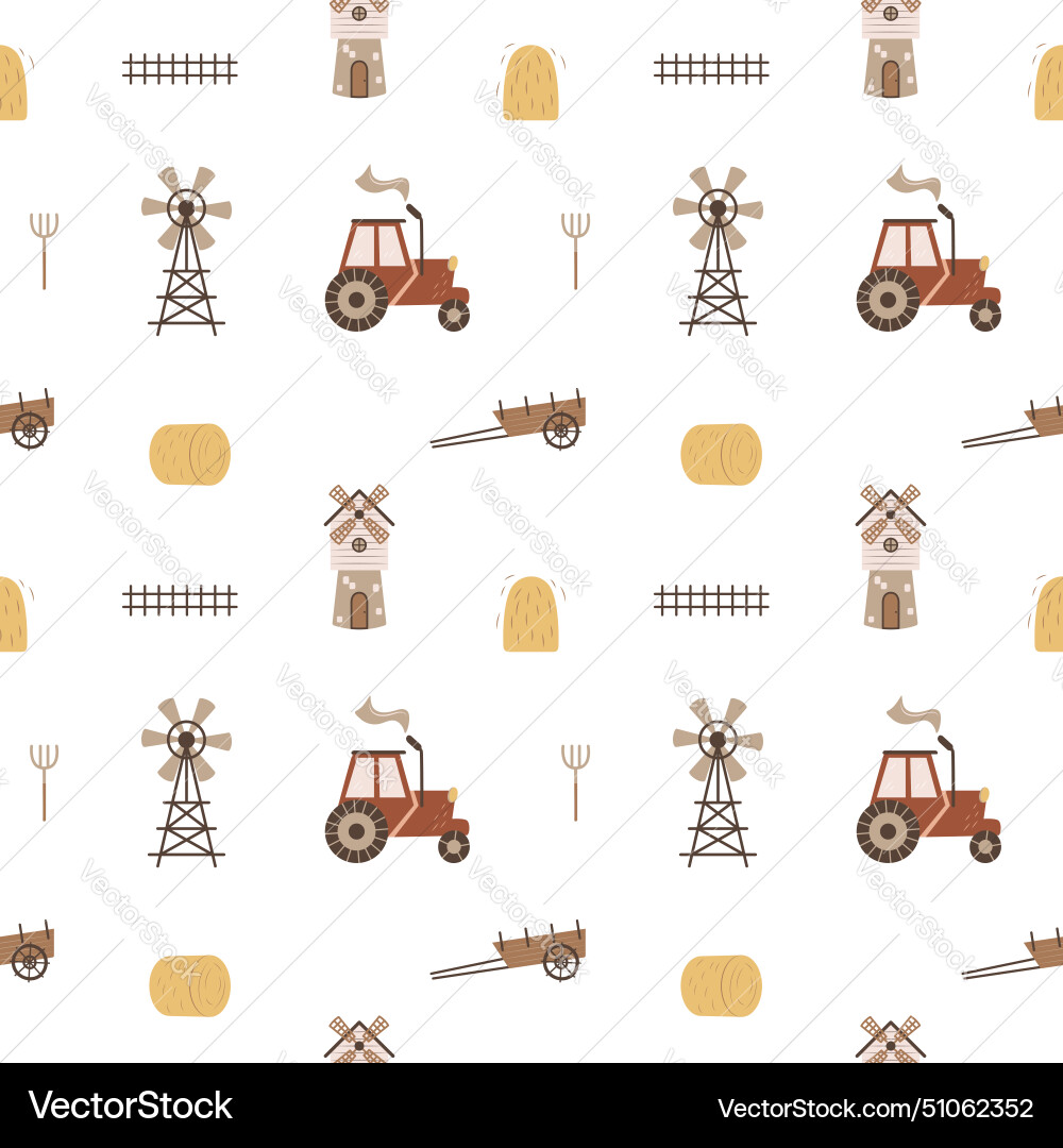 Cute seamless pattern with farm items Royalty Free Vector