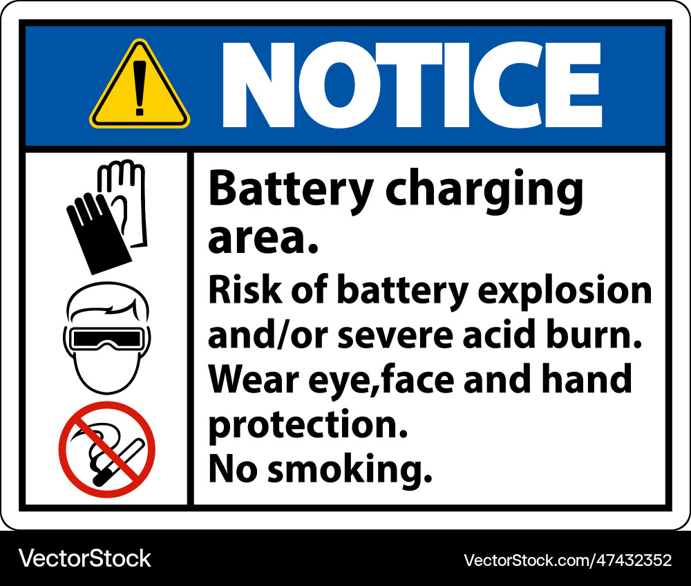 Notice battery charging area sign on white Vector Image