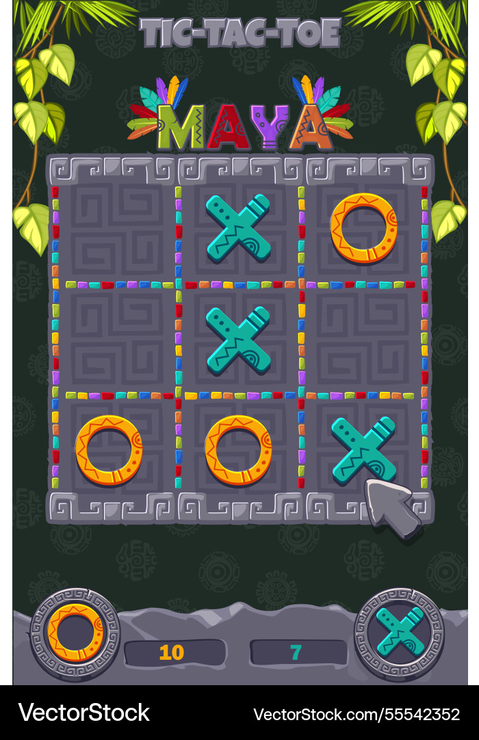 Tic tac toe ui in maya or aztec themed gray board Vector Image
