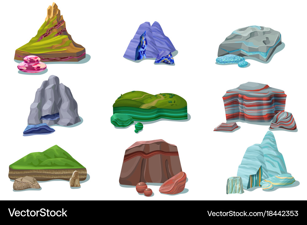 Cartoon colorful beautiful rocks set Royalty Free Vector