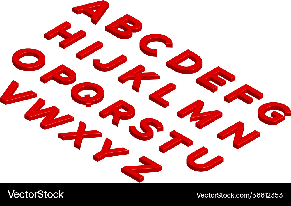 Red 3d isometric alphabet isolated Royalty Free Vector Image