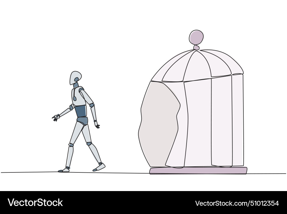 Continuous one line drawing robot trapped in cage Vector Image
