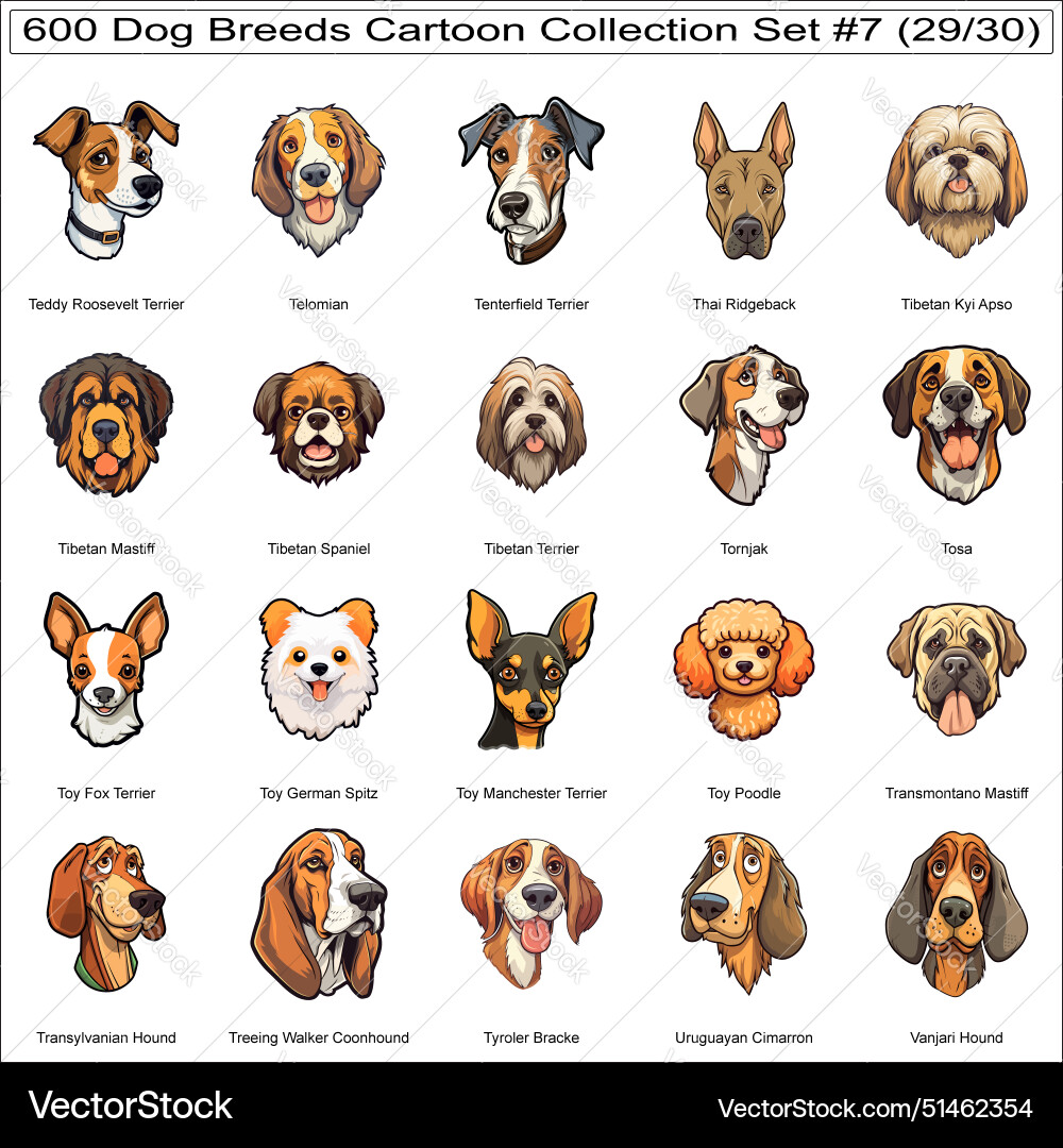 Cute dog breeds cartoon characters sticker bundle Vector Image