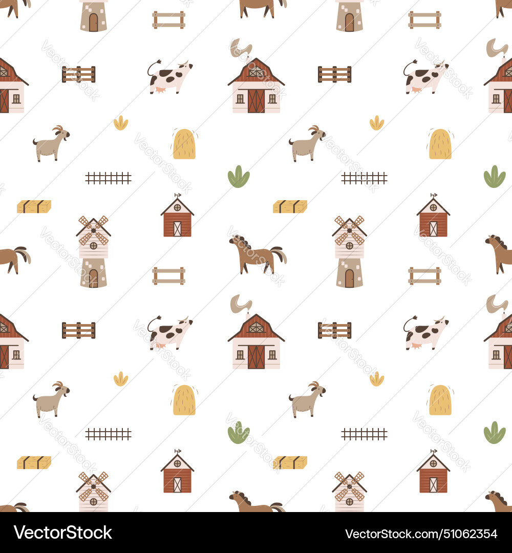 Cute seamless pattern with farm items Royalty Free Vector
