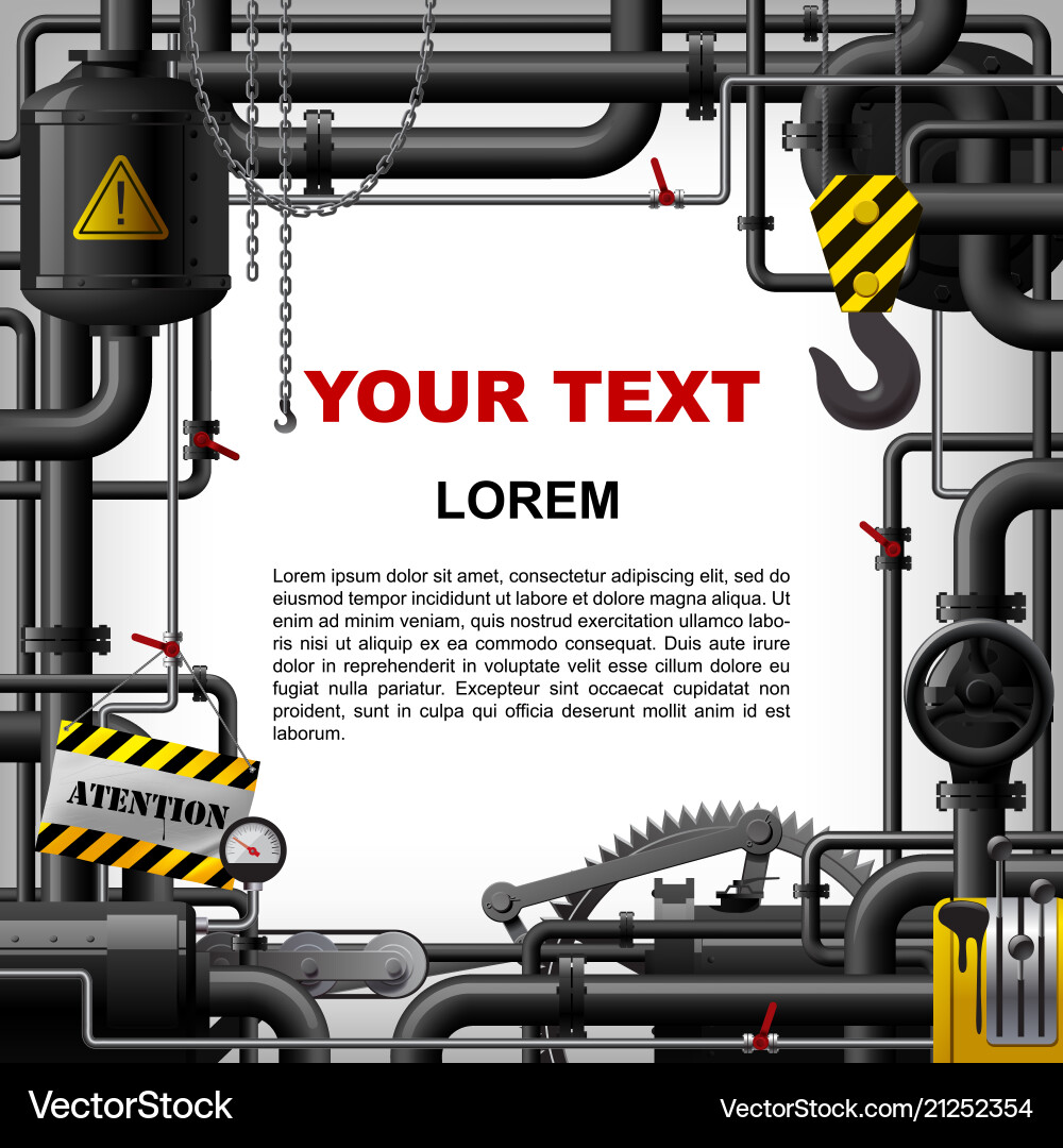 Industrial frame with black pipes and machine Vector Image