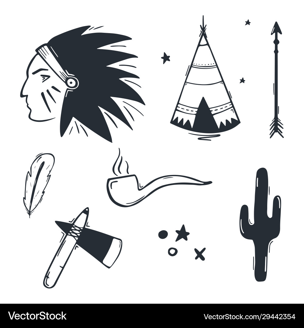 Native american indian hand draw doodle elements Vector Image