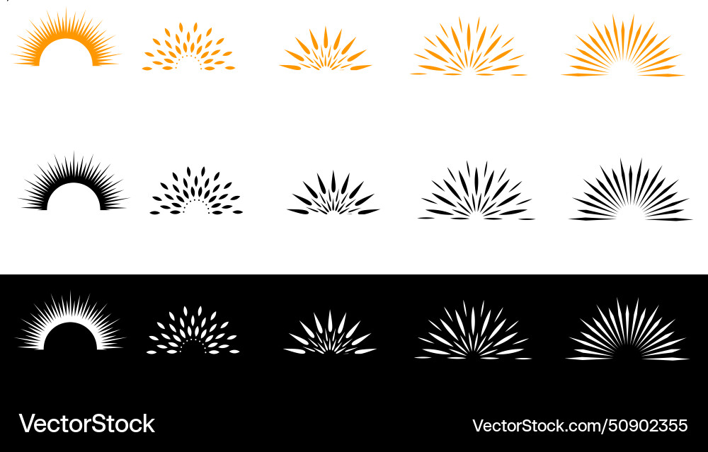Half sunburst frame set Royalty Free Vector Image