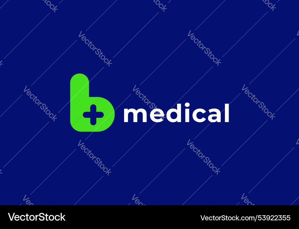 Logo letter b with symbol medical plus creative Vector Image