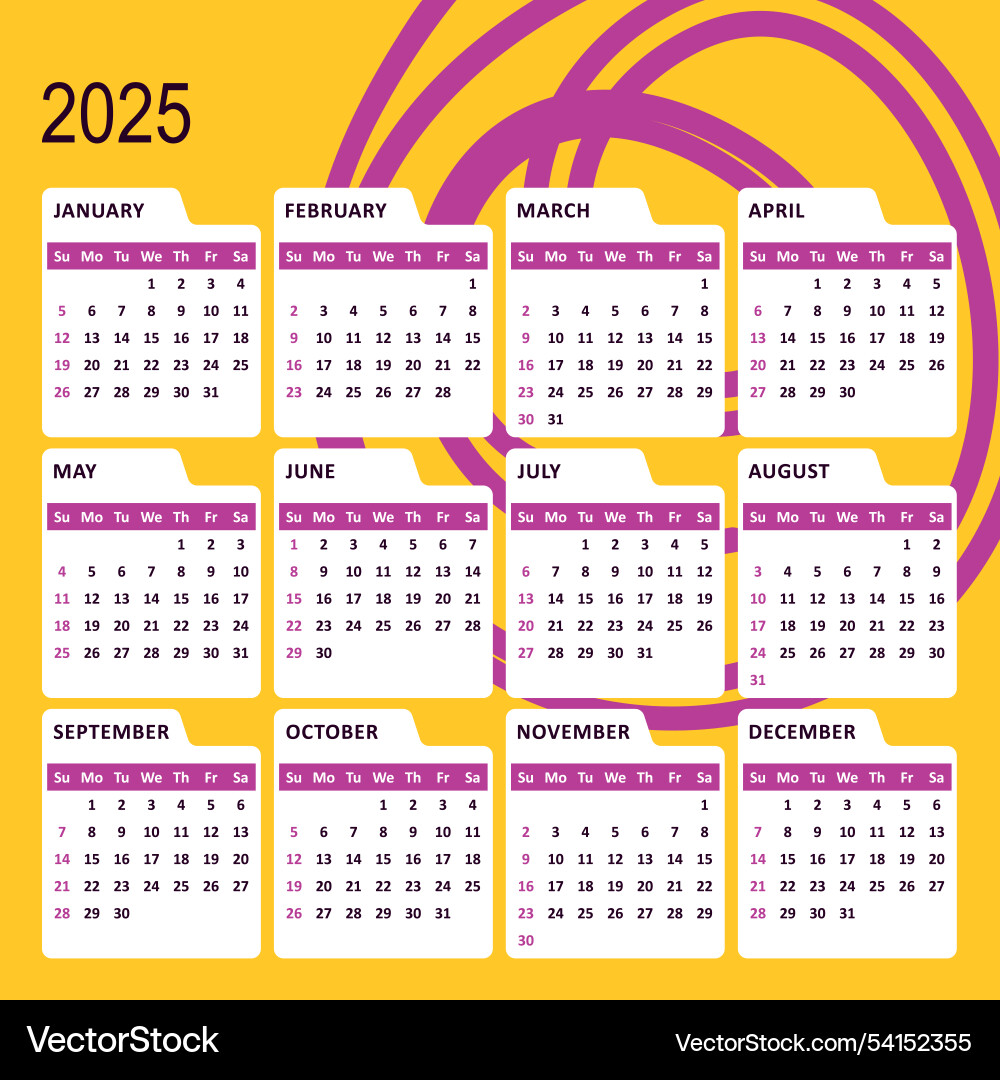 New 2025 calendar weeks start from sunday Vector Image