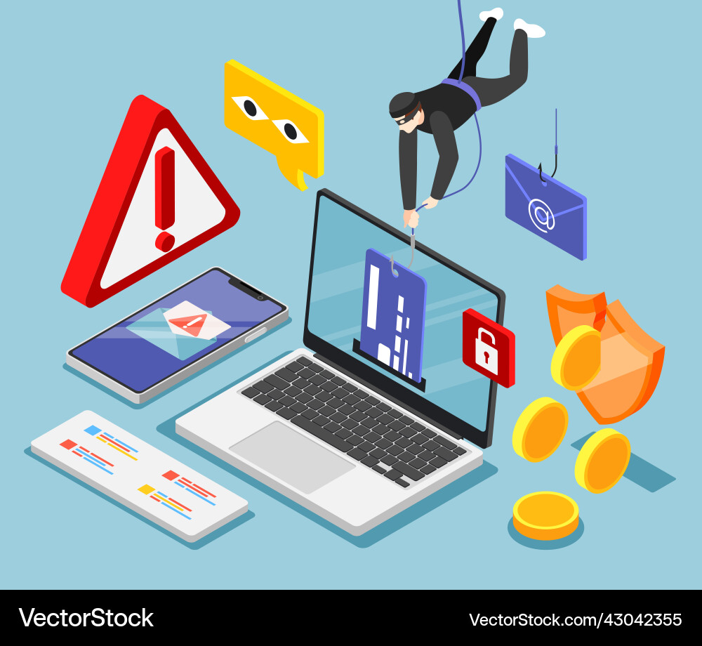 Phishing isometric background Royalty Free Vector Image