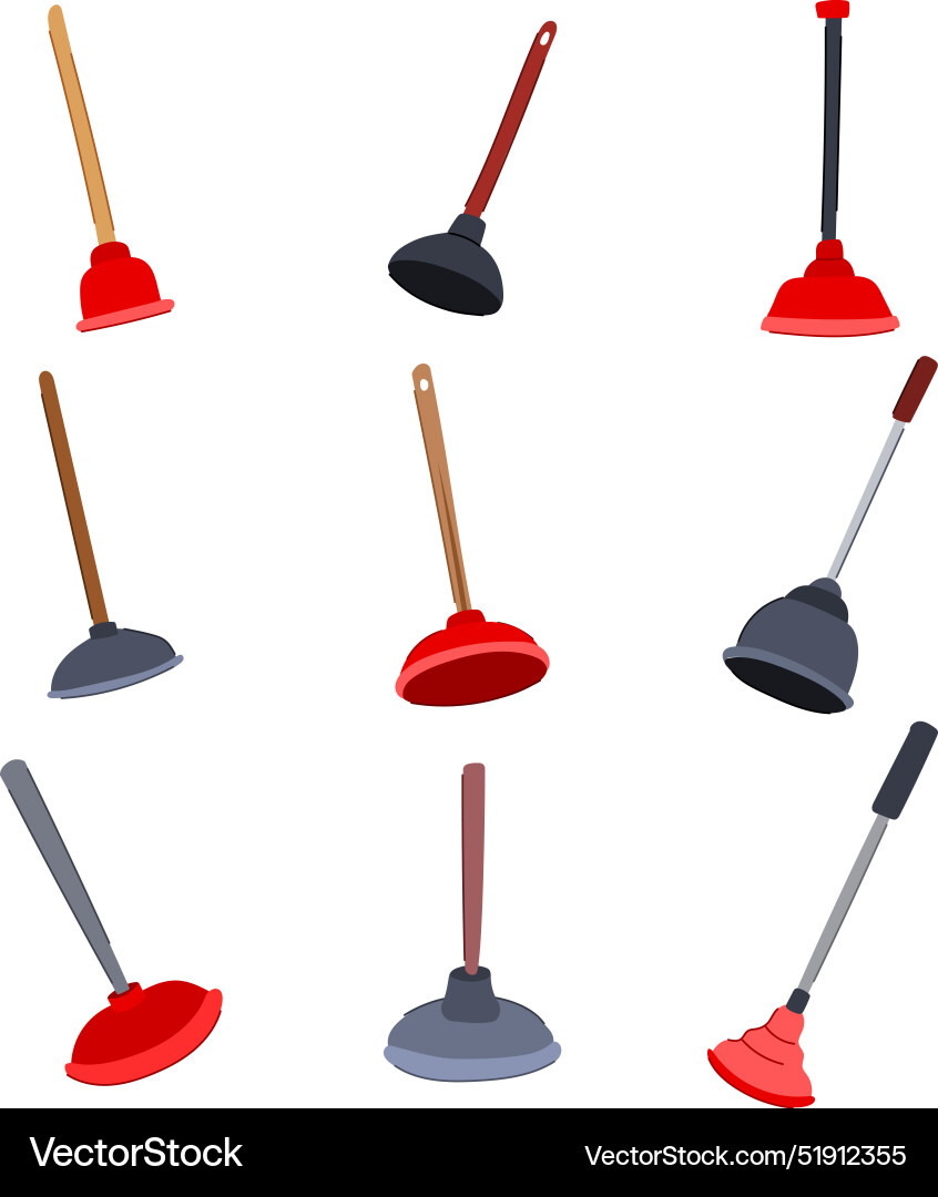 Plunger set cartoon Royalty Free Vector Image - VectorStock
