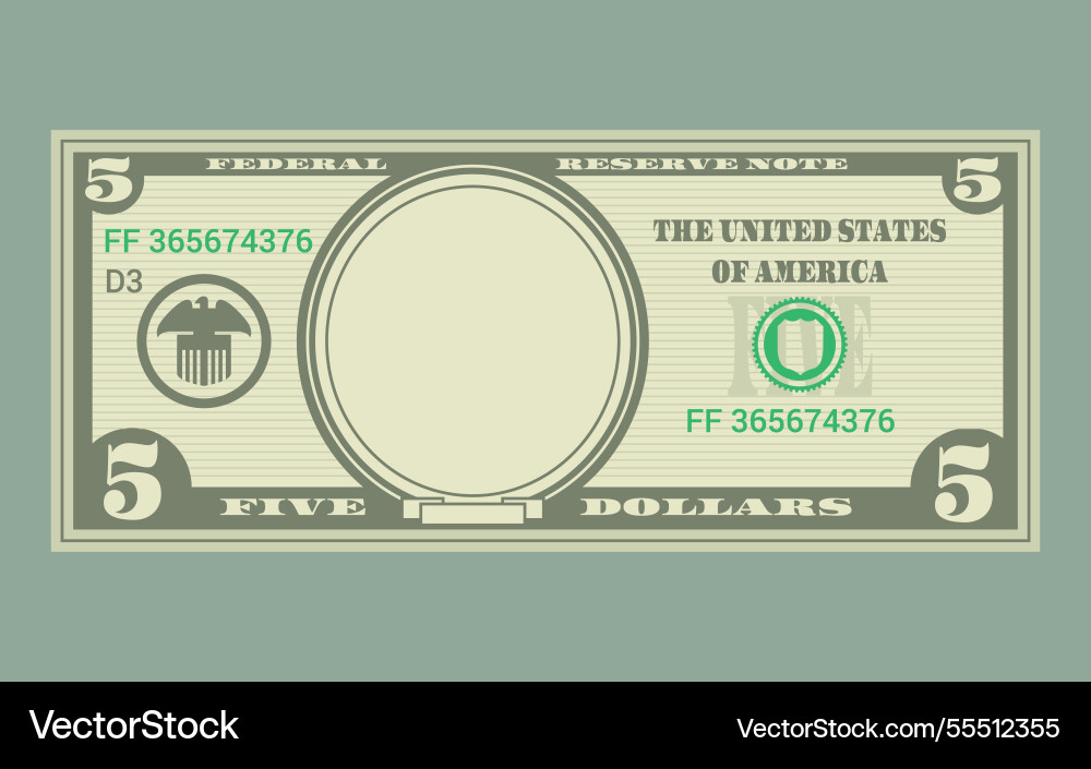 Us dollars 5 banknote - american dollar bill cash Vector Image