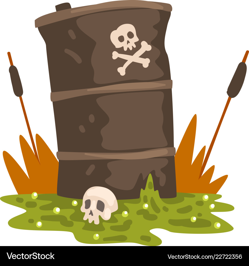 Toxic waste barrel and human skull ecological Vector Image